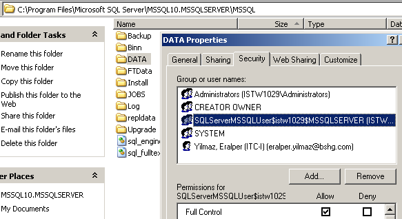File activation failure during SQL Server 2008 Create Database For Attach
