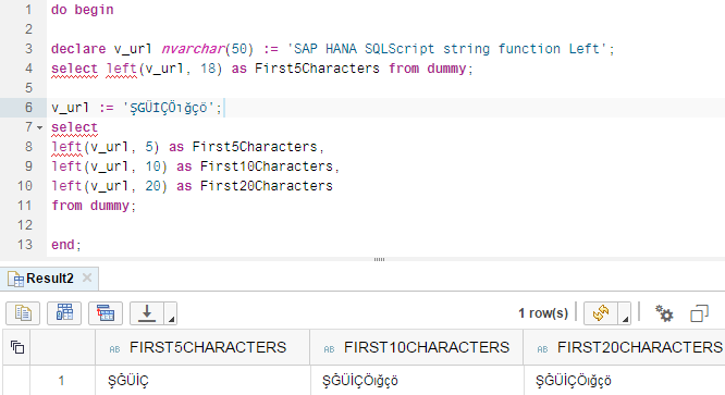 SQLScript String Function Left In SAP HANA