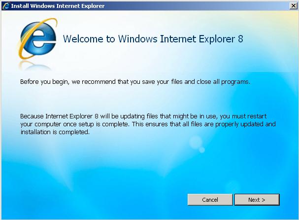 Windows Internet Explorer 8 Installation Screenshots